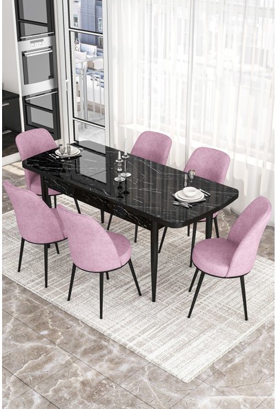 Canisa Concept Canisa Via Serisi Açılabilir Siyah Mermer Desen Masa 6 Adet Pembe Sandalye Canisa Concept Canisa Via Serisi Açılabilir Siyah Mermer Desen Masa 6 Adet Pembe Sandalye
