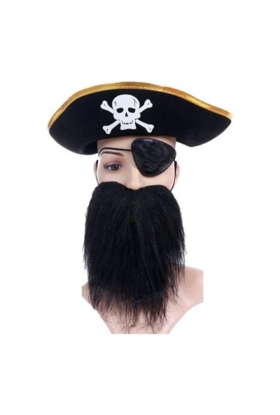 ERPA ToysShop Altın Renk Korsan Şapkası Sakalı ve Göz Bandı Çocuk Boy