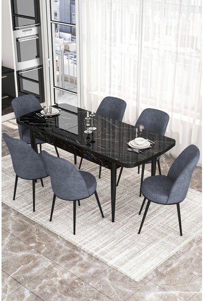 Canisa Concept Canisa Via Serisi Açılabilir Siyah Mermer Desen Masa 6 Adet Füme Sandalye Canisa Concept Canisa Via Serisi Açılabilir Siyah Mermer Desen Masa 6 Adet Füme Sandalye