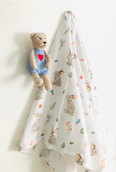 Juniperus Rabbit 110 x 110 cm Çok Amaçlı Müslin Örtü Battaniye Juniperus Rabbit 110 x 110 cm Çok Amaçlı Müslin Örtü Battaniye