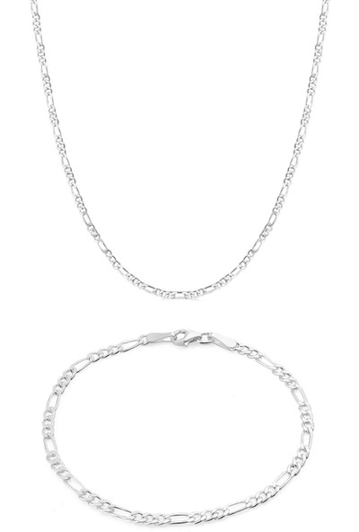 Elika Silver Erkek 925 Ayar Gümüş Figaro Zincir Kolye Bileklik Set