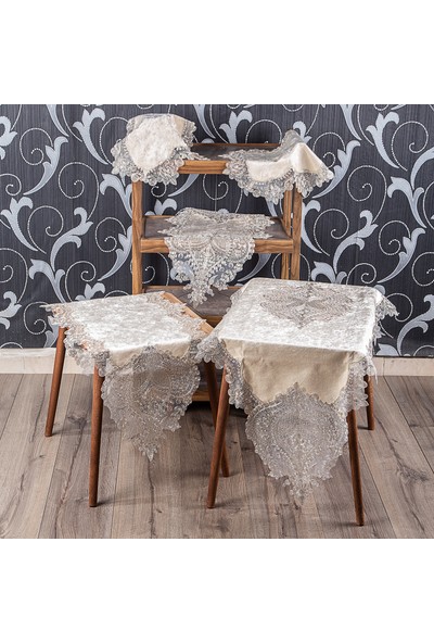Bonny Home Efsun Kapuçino Kadife Üzeri Vizon Dantelli 5 Parça Runner Seti Salon Takımı Masa Örtüsü Bonny Home Efsun Kapuçino Kadife Üzeri Vizon Dantelli 5 Parça Runner Seti Salon Takımı Masa Örtüsü