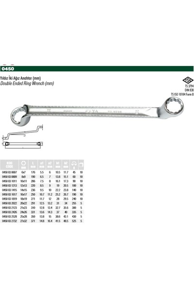 Elta 14X15 Yıldız Iki Ağız Anahtar 0450 03 1415