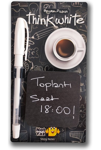 Notyaz Think White Siyah Yapışkanlı Bloknot Beyaz Jel Kalem Notyaz Think White Siyah Yapışkanlı Bloknot Beyaz Jel Kalem