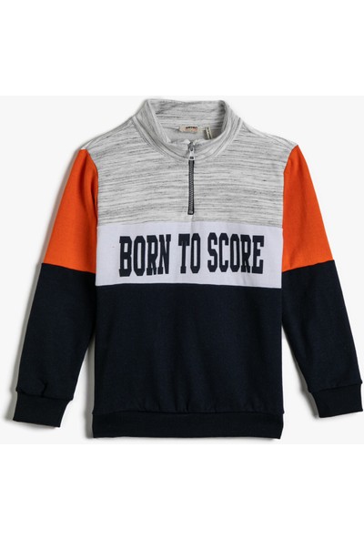 Koton Baskılı Sweatshirt Fermuar Yaka Pamuklu Koton Baskılı Sweatshirt Fermuar Yaka Pamuklu