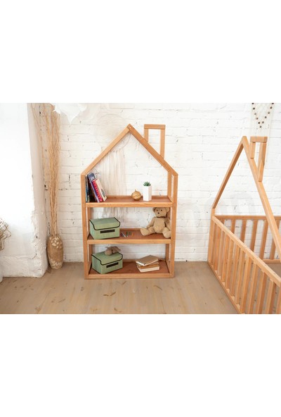 Ersa Wood Montessori Ev Şeklinde Çocuk Kitaplığı Çam Ersa Wood Montessori Ev Şeklinde Çocuk Kitaplığı Çam