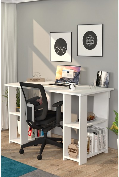 Moonlife Hipo Kitaplıklı Çalışma Masası Beyaz