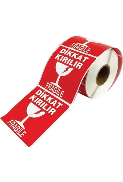 On Roll Paper Kırmızı Dikkat Kırılır Etiketi 100X100 mm 500'LÜ 6 Rulo