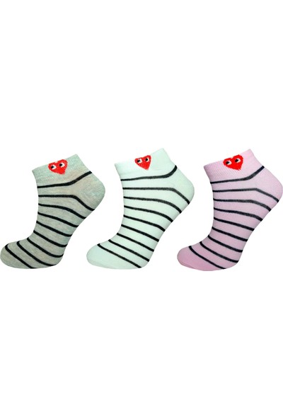 Lara Çorap Kalp Emojili Çizgili 3 Renk Kadın Patik Çorap (36-41) Lara Çorap Kalp Emojili Çizgili 3 Renk Kadın Patik Çorap (36-41)