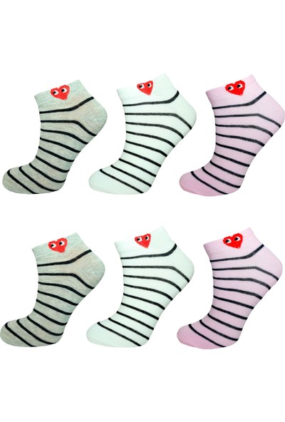 Lara Çorap 6'lı Kalp Emojili Çizgili 3 Renk Kadın Patik Çorap (36-41) Lara Çorap 6'lı Kalp Emojili Çizgili 3 Renk Kadın Patik Çorap (36-41)