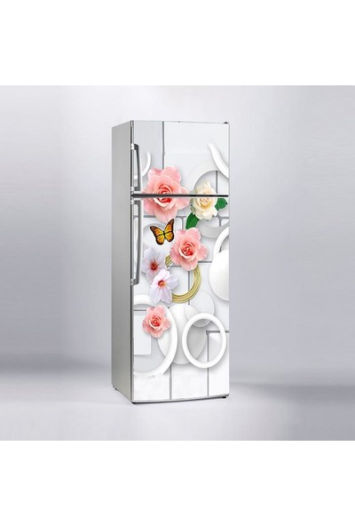 Sticker Art Buzdolabı Sticker Kaplama Dolap Kaplama Etiketi Gül Kelebek Yuvarlak