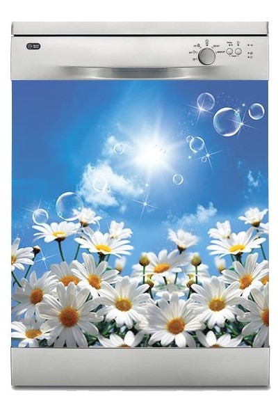 Sticker Art Bulaşık Makinesi Sticker Kaplama Beyaz Eşya Kaplama Beyaz Papatya