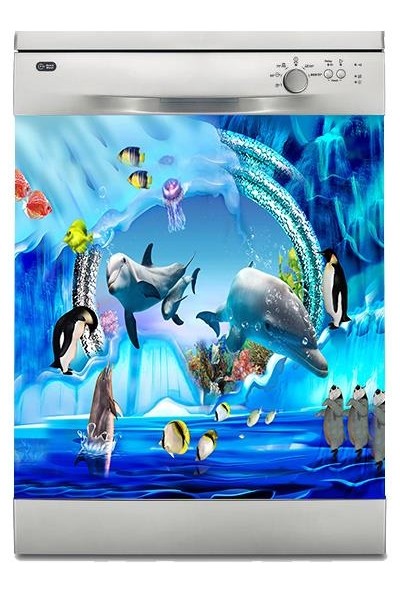 Sticker Art Bulaşık Makinesi Sticker Kaplama Beyaz Eşya Kaplama Yunus Deniz
