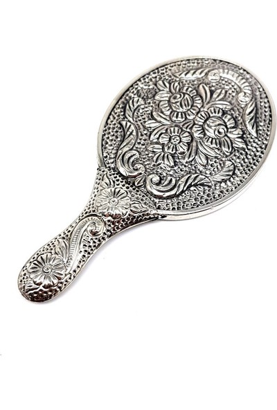 Cng Gümüş Güllü Desenli Küçük Gümüş El Aynası Cng Gümüş Güllü Desenli Küçük Gümüş El Aynası