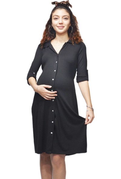 Merliyn Boydan Düğmeli Hamile Elbise MR-113