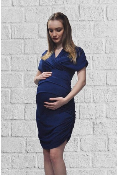 Merliyn V Yaka Yanı Büzgülü Hamile Elbise MR-140