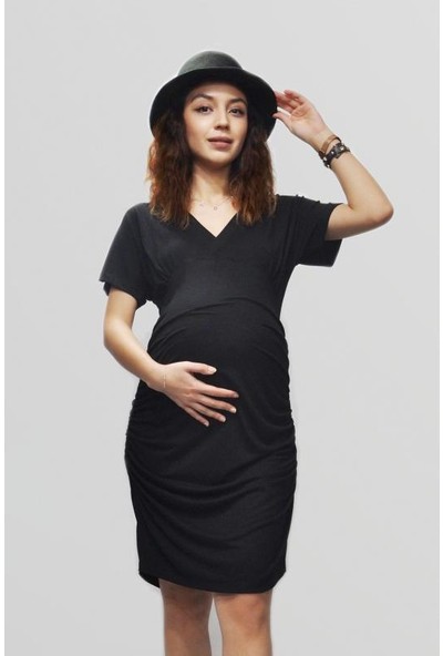 Merliyn V Yaka Yan Drapeli Hamile Elbise MR-142