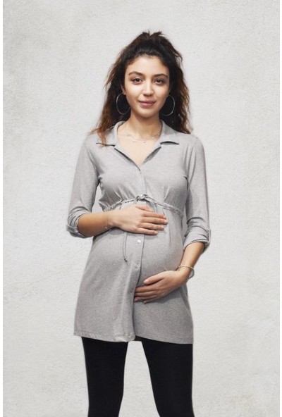 Merliyn Önden Düğmeli Bağcıklı Hamile Gömlek Mr-29