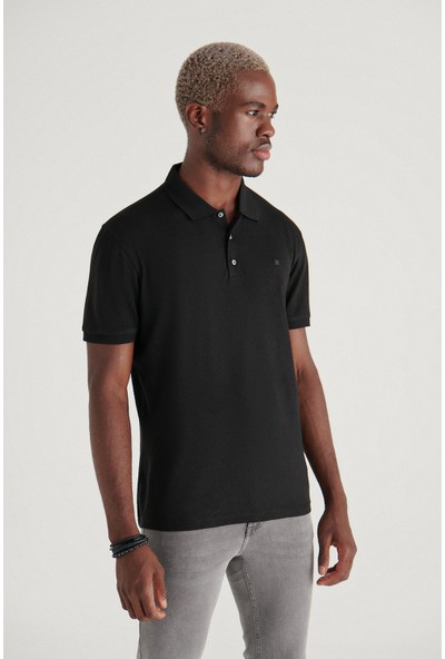 AVVA Erkek Siyah Polo Yaka Jakarlı Slim Fit T-Shirt A11Y1207 AVVA Erkek Siyah Polo Yaka Jakarlı Slim Fit T-Shirt A11Y1207