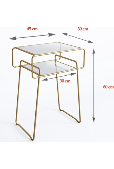 Catchme Retro Yan Sehpa, Metal Sehpa, Cam Sehpa, Salon, Yatak Odası, Antre