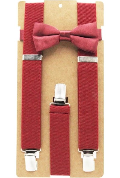 Dwoy Çocuk Pantolon Askısı + Papyon Set Bordo