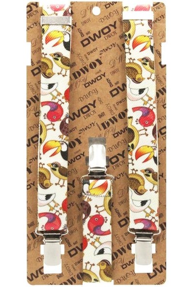 Dwoy Kuş Desenli Çocuk Pantolon Askısı Beyaz