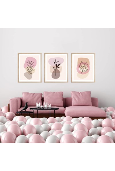 Munika Ahşap Çerçeveli Boho Çiçekler 3'lü Tablo Seti