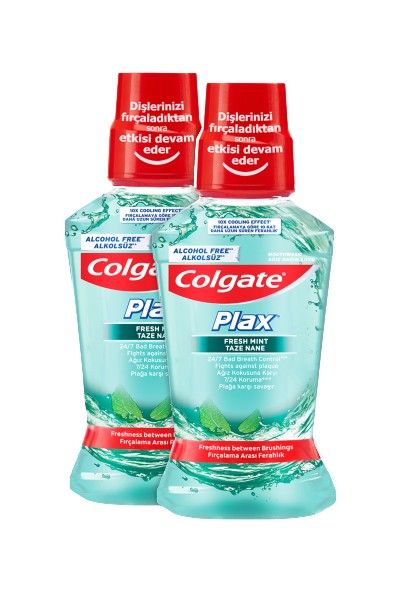 Colgate Plax Taze Nane Alkolsüz Ağız Bakım Suyu 250 ml x 2'li Colgate Plax Taze Nane Alkolsüz Ağız Bakım Suyu 250 ml x 2'li