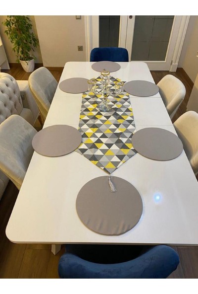 Piacare Runner Amerikan Servisi Üçgen Mozaik Desenli ve Gri Supla Seti (6'lı) Piacare Runner Amerikan Servisi Üçgen Mozaik Desenli ve Gri Supla Seti (6'lı)