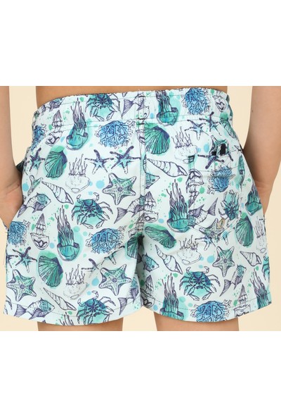 The Fons TF014CY Yeşil Istiridye Desenli Erkek Çocuk Mayo Şort