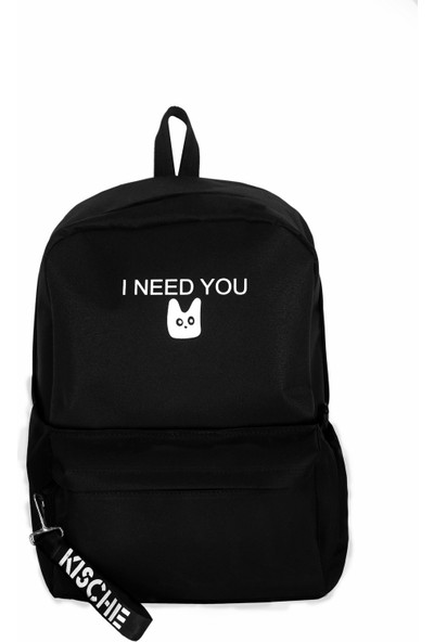 Kische Çift Renk I Need You Okul Spor Çantası Siyah
