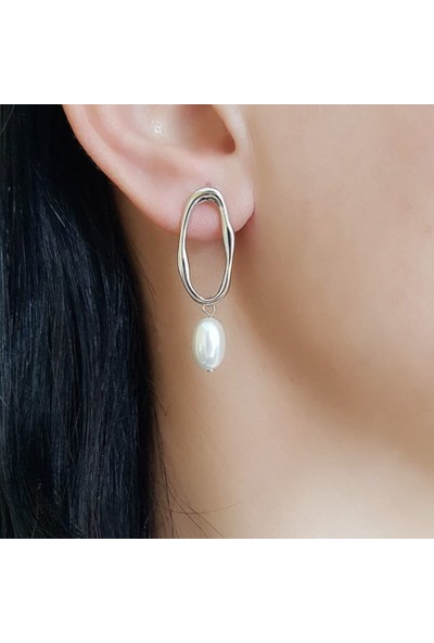 Cng Gümüş Oval Çember Halka Incili Gümüş Bayan Sallantılı Küpe Cng Gümüş Oval Çember Halka Incili Gümüş Bayan Sallantılı Küpe