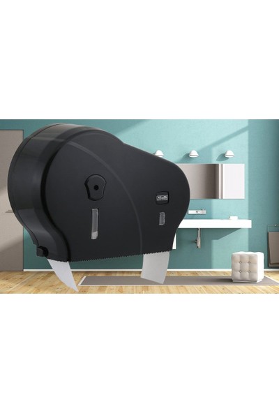 Vialli DMJ1B Double Mini Jumbo Tuvalet Kağıdı Dispenseri No-Stop- Siyah Vialli DMJ1B Double Mini Jumbo Tuvalet Kağıdı Dispenseri No-Stop- Siyah