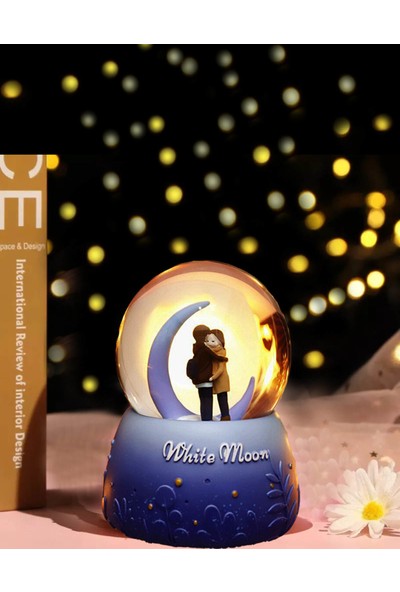 Şifa-i Nur Beyaz Ay Kış Masalı Kar Küresi Müzikli Işıklı+Pil