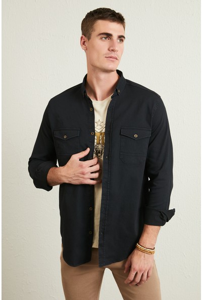 Buratti Düğmeli Yaka Cepli Pamuklu Gömlek Erkek Gömlek 5896588