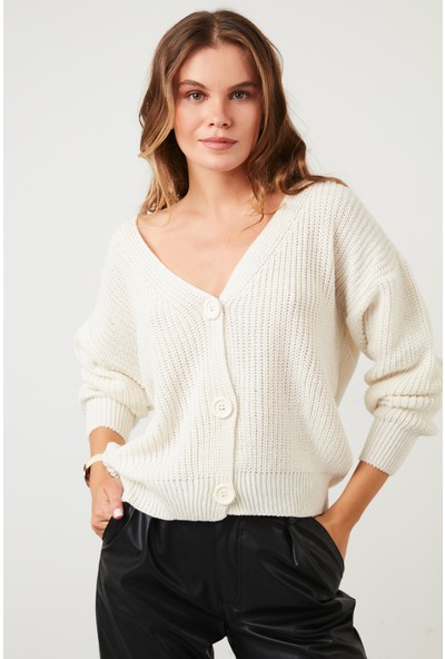 Lela Düğmeli V Yaka Örme Hırka Kadın HIRKA 6071294