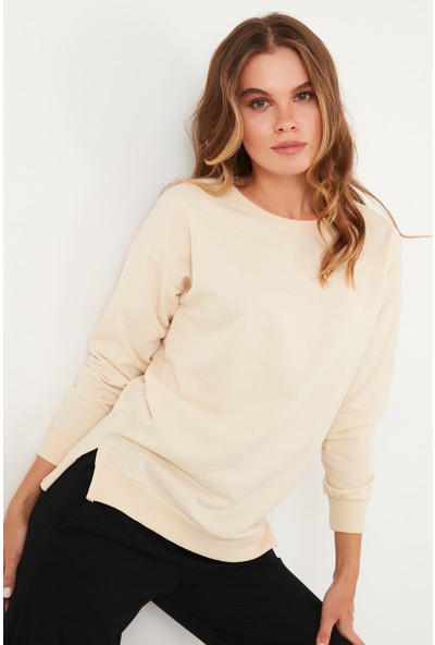 Lela Pamuklu Bisiklet Yaka Basic Örme Sweat Kadın Sweat 5863569