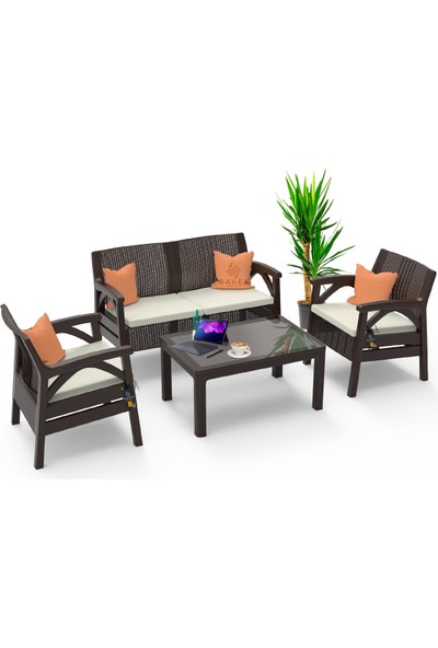 Bahex Violet Rattan 4 Kişilik Oturma Grubu Minderli & Camlı Sehpalı Takım Bahex Violet Rattan 4 Kişilik Oturma Grubu Minderli & Camlı Sehpalı Takım