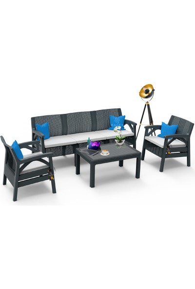 Bahex Violet Rattan 5 Kişilik Oturma Grubu Minderli & Camlı Sehpalı Takım Bahex Violet Rattan 5 Kişilik Oturma Grubu Minderli & Camlı Sehpalı Takım