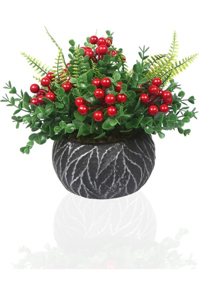 Bappay Siyah Yaprak Desen Saksıda Kokina Yapay