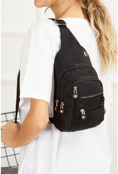 Av A Dos Siyah Krinkıl Çapraz Askılı Bel Omuz Çanta Göğüs Seyahet Günlük Bodybag