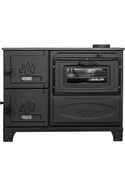 Süsler Kömürlü Soba Siyah Modern Döküm Kuzine Soba Fırınlı Soba Uyuyan Döküm Soba