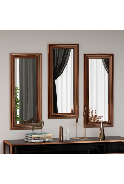 Mone Moneayna 3'lü Dekoratif Bronz Çerçeveli Salon Ofis Aynası Mone Moneayna 3'lü Dekoratif Bronz Çerçeveli Salon Ofis Aynası