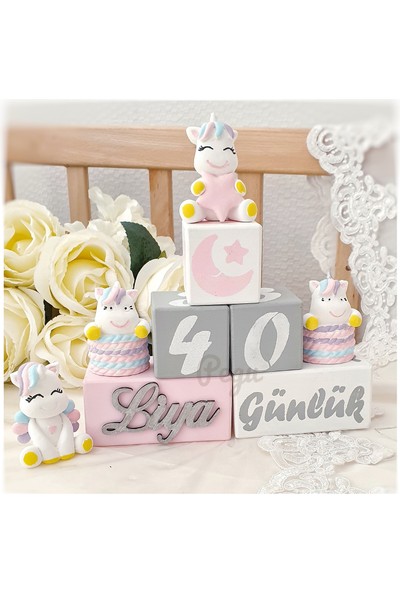 Pegu Ahşap Unicorn Obje Hediyeli ! Pegu Isime Özel Doğal Anı Küpleri 5 Li Set