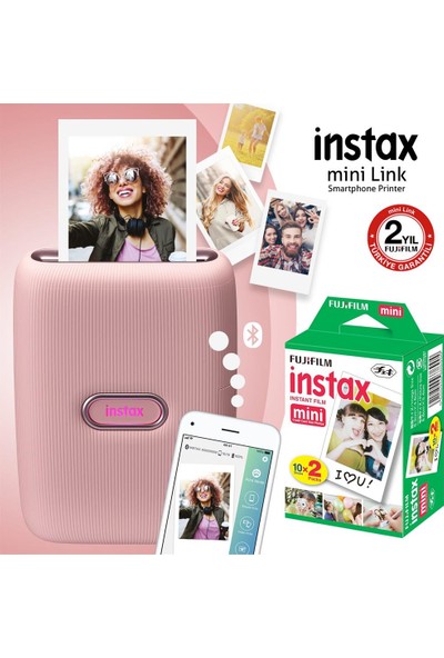 Fujifilm Instax Mini Link Pembe Akıllı Telefon Yazıcısı ve 20'li Mini Film Fujifilm Instax Mini Link Pembe Akıllı Telefon Yazıcısı ve 20'li Mini Film
