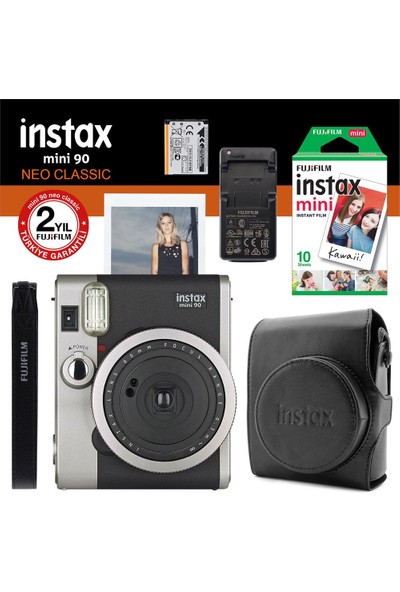 Instax Neo 90 Classic Siyah Fotoğraf Makinesi ve Hediye Seti