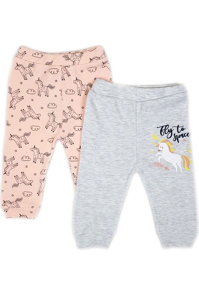 Luggi Baby Unicorn Kız Pembe/gri 2'li Alt Set LG-4112-K