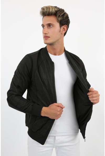 Ette Suya ve Rüzgara Dayanıklı Bomber Siyah Mont Ceket 2035