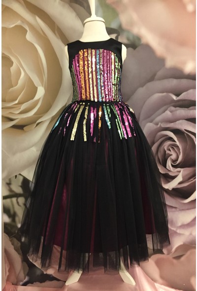 Dide Kids Dide Kız Çocuk 2 Parçalı ( Büstiyer+ Etek) Büstiyeri Payetli Siyah Abiye Elbise Takım