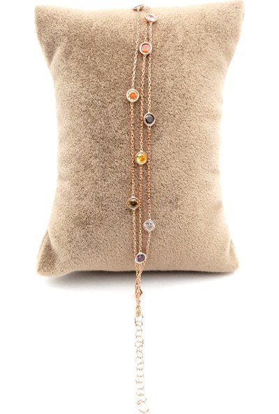 Karra Jewelry Kadın Ayarlanabilir Renkli Taşlı Üçlü Zincir Altın Kaplama Gümüş Halhal Karra Jewelry Kadın Ayarlanabilir Renkli Taşlı Üçlü Zincir Altın Kaplama Gümüş Halhal